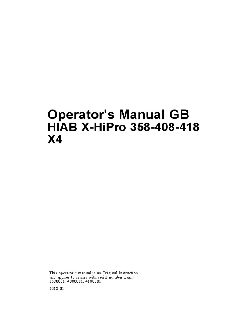 Hiab - X Hipro 358 408 418 - Operators Manual | PDF | Crane (Machine) | Wound