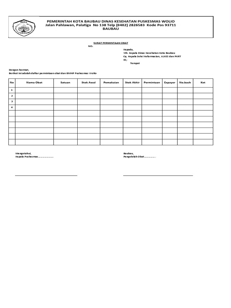 Form Permintaan Obat Puskesmas | PDF