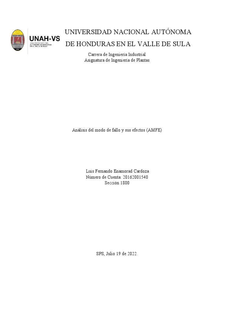Análisis Del Modo de Fallo y Sus Efectos (AMFE) | PDF