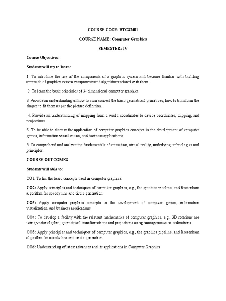Updated - Computer Graphics Syllabus | PDF | Computer Graphics | 3 D Computer Graphics