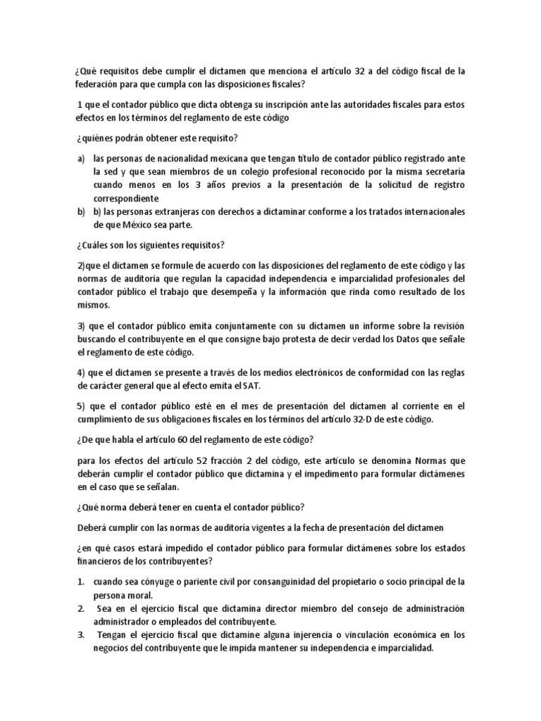 Qué Requisitos Debe Cumplir El Dictamen Que Menciona El Artículo 32 A ...