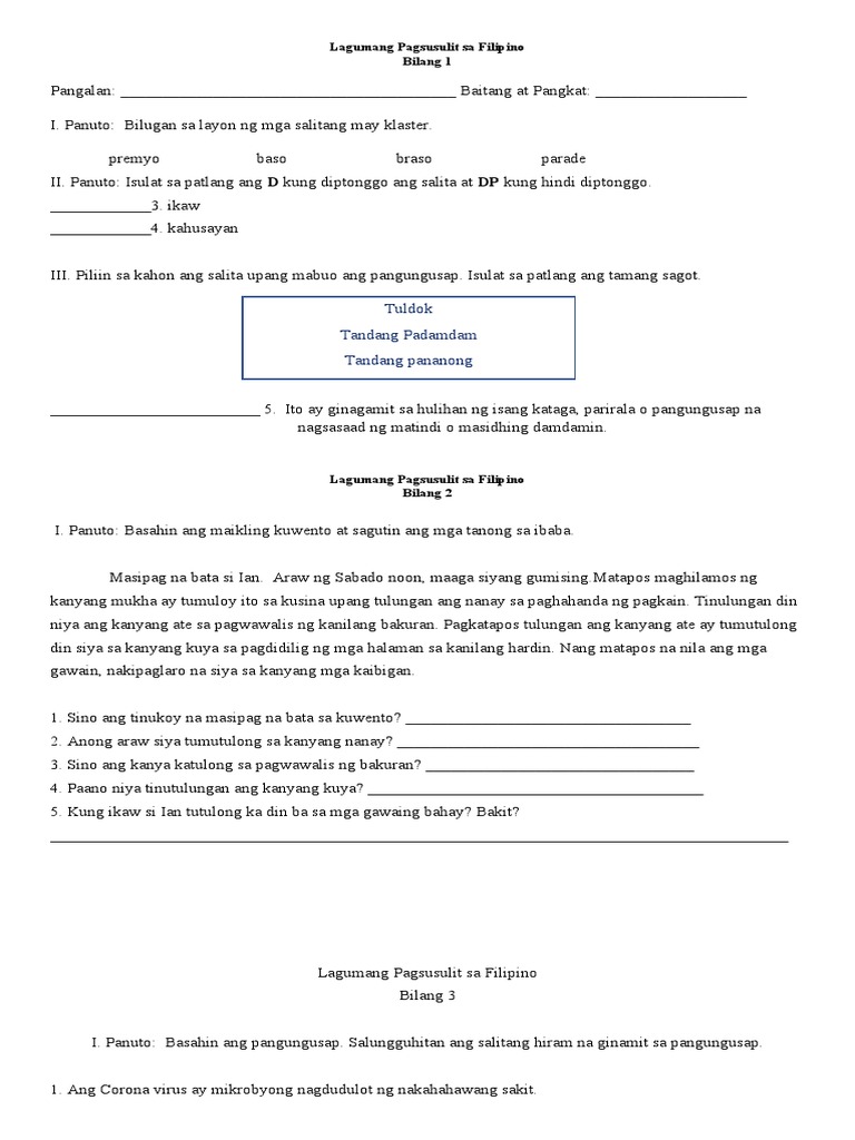 Lagumang Pagsusulit Sa Filipino 4th Quarter | PDF