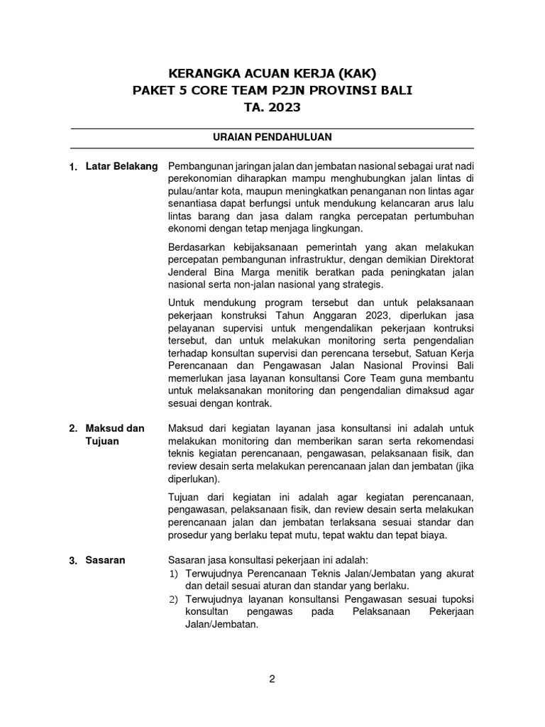 Kak Paket 5 Core Team P2JN Provinsi Bali | PDF