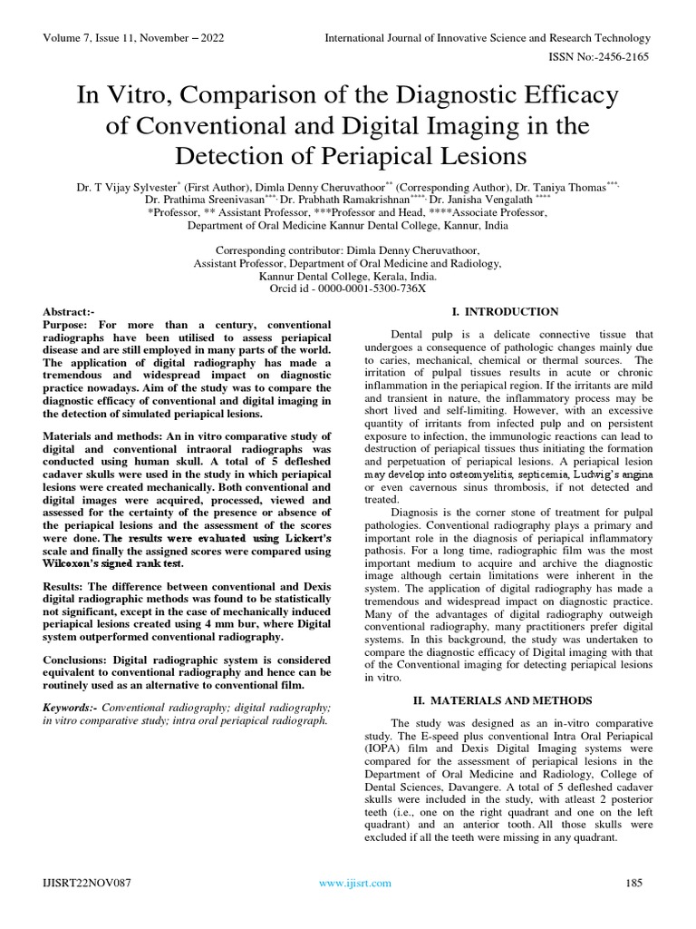 In Vitro Comparison Of The Diagnostic Efficacy Of Conventional And Digital Imaging In The