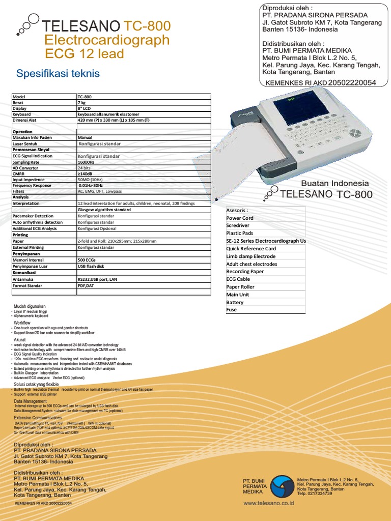 TC-800 ECG Device Specifications | PDF | Electrocardiography | Electronics