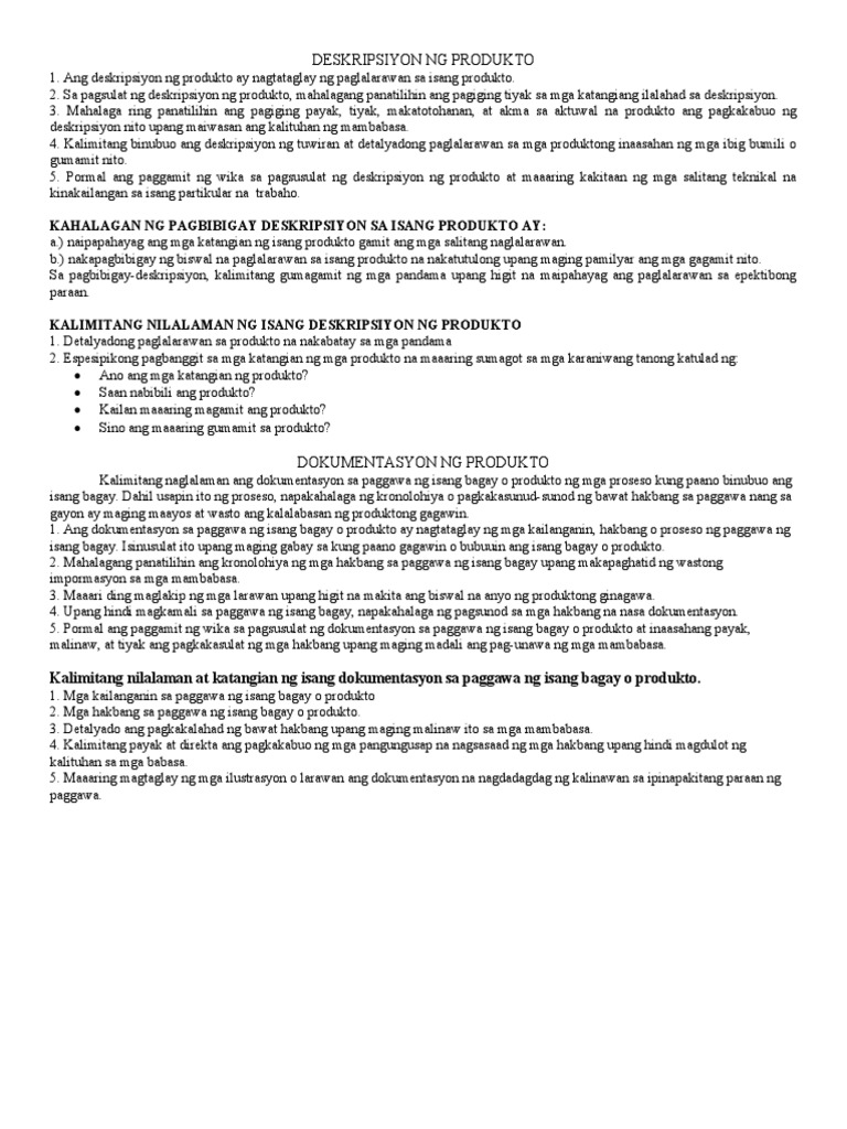Deskripsiyon NG Produkto | PDF