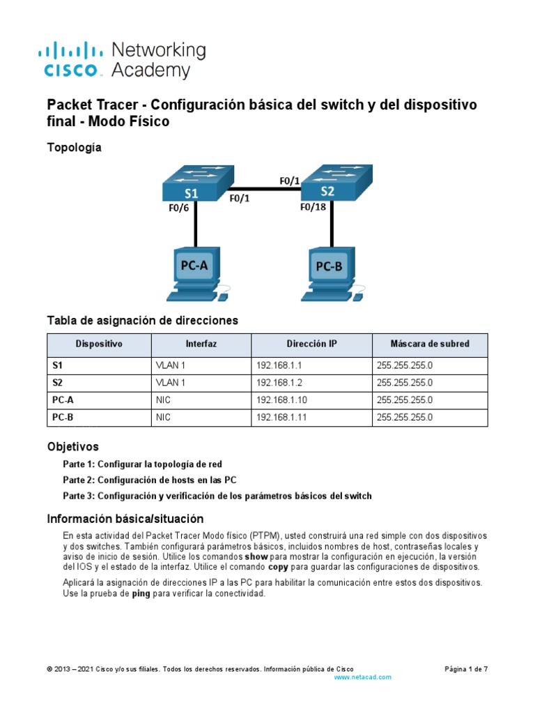 2.9.2 Packet Tracer - Basic Switch and End Device Configuration - Physical Mode | PDF ...