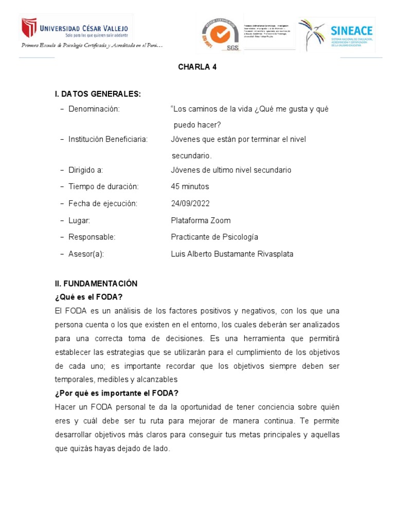 Charla 4 | PDF | Análisis FODA | Sicología