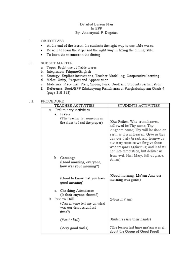 Detailed Lesson EPP | PDF | Lord's Prayer