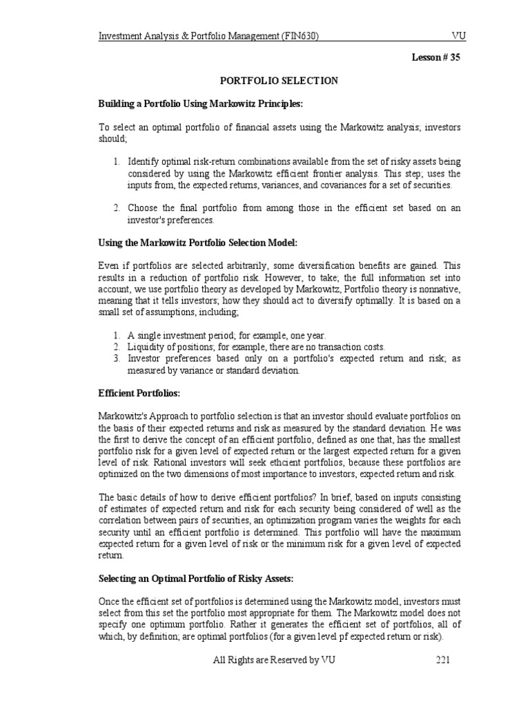 Lesson 35 Pdf Diversification Finance Financial Risk
