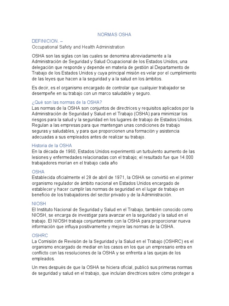 Normas Osha | PDF | Administración de Seguridad y Salud Ocupacional ...