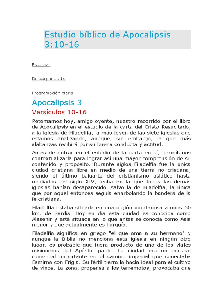 Estudio Bíblico De Apocalipsis 3 Pdf