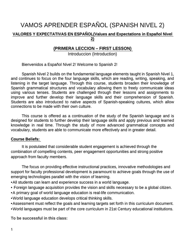 Vamos Aprender Español Nivel 2 | PDF