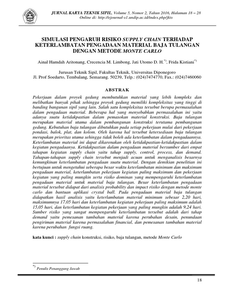 Simulasi Pengaruh Risiko Supply Chain Terhadap Keterlambatan Pengadaan Material Baja Tulangan ...