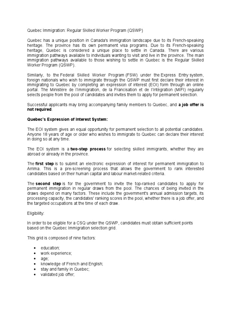 Quebec Immigration | PDF