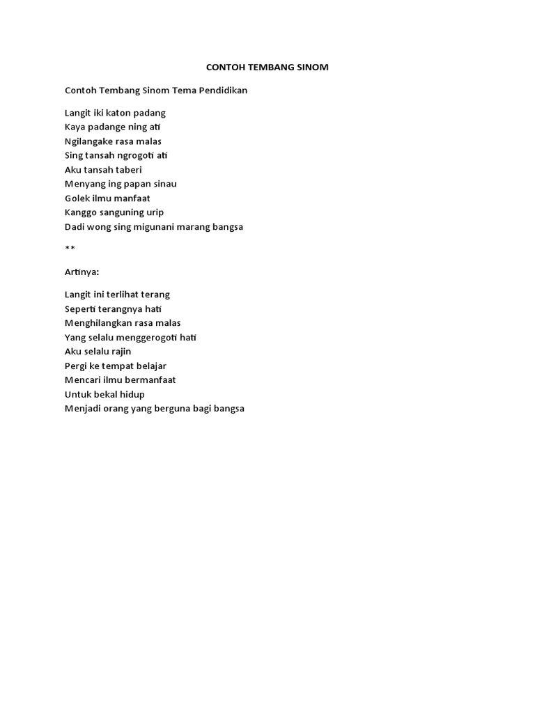 Contoh Tembang Sinom | PDF
