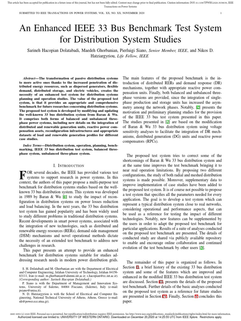IEEE33Bus Benchmark System | PDF