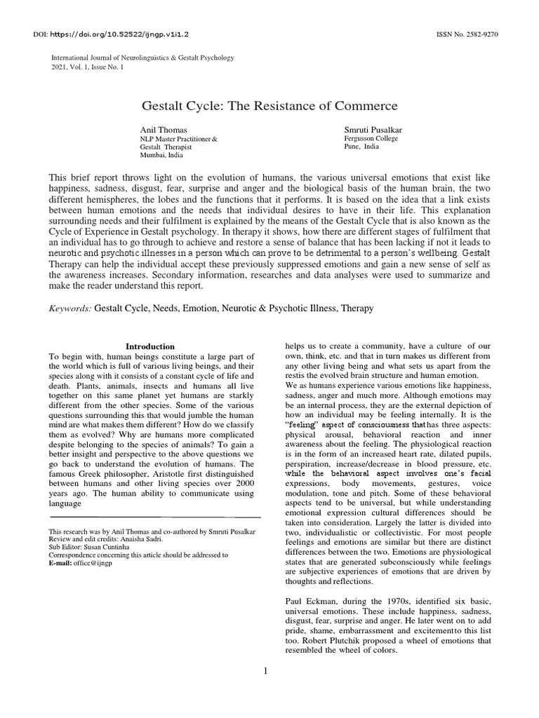 Gestalt Cycle The Resistance Of Commerce Pdf Psychosis Emotions