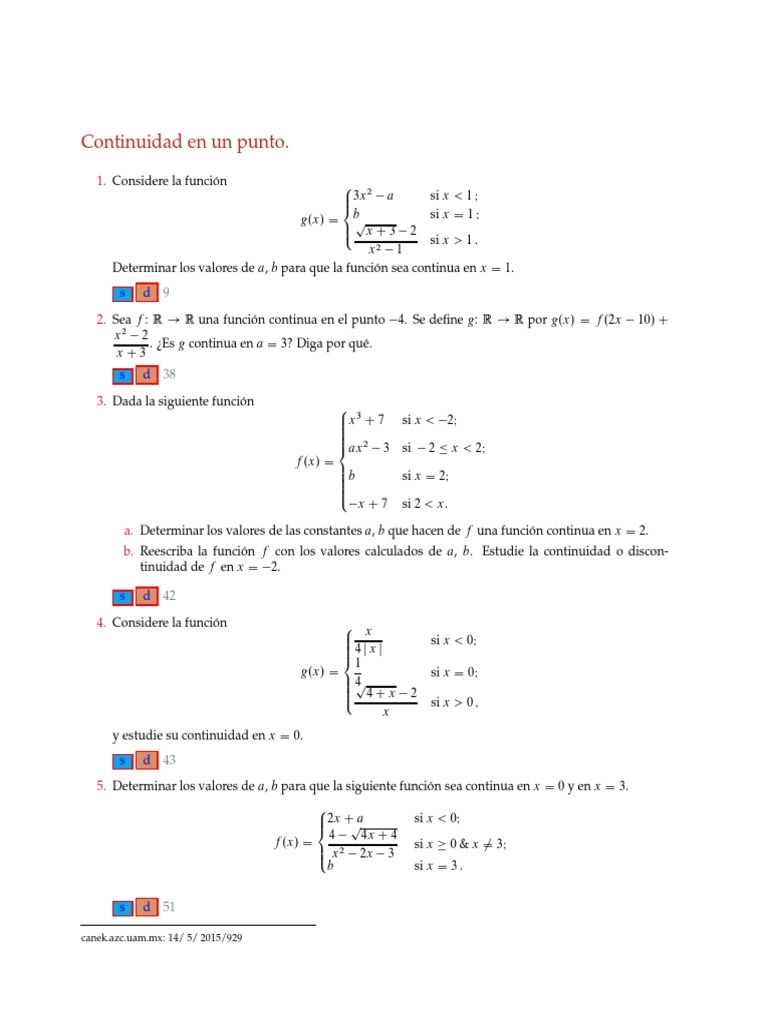 Ejercicios Continuidad en Un Punto | PDF Ejercicios Continuidad en Un Punto | PDF