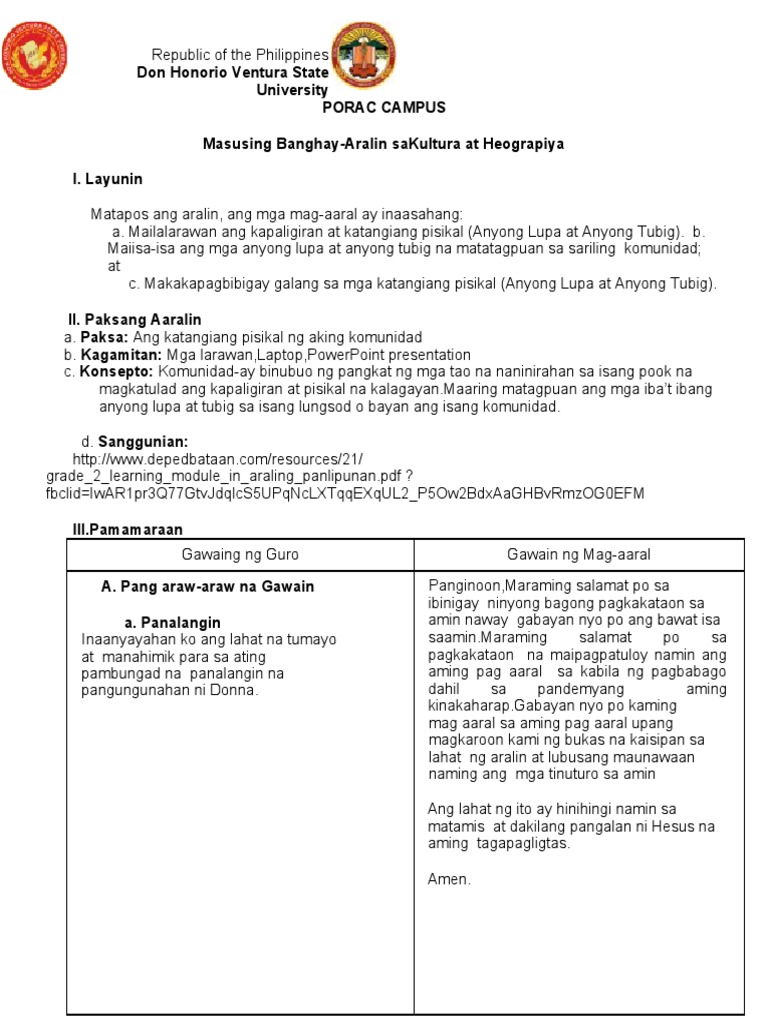 Ang Katangiang Pisikal NG Aking Komunidad - Detailed Lesson Plan' | PDF
