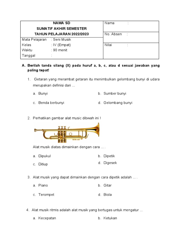 Soal PAS Seni Musik Kelas 4 | PDF