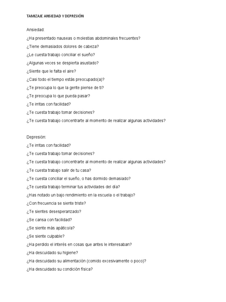 Evaluación de Ansiedad y Depresión | PDF | Ansiedad | Depresión (estado ...
