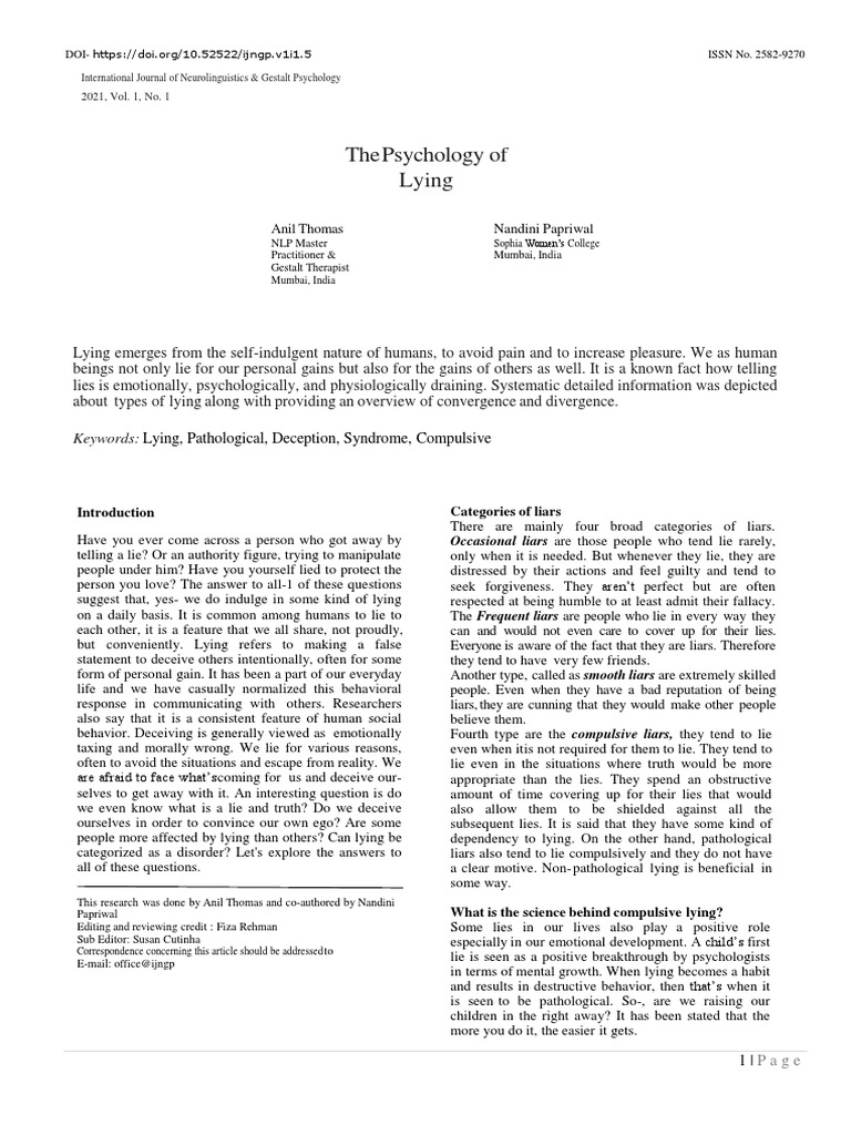 The Psychology of Lying | PDF | Deception | Lie