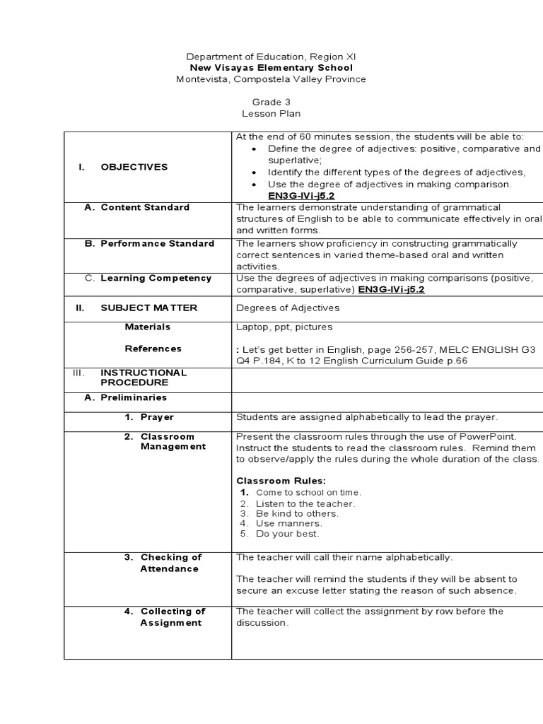 Lesson Plan Elem | PDF | Lesson Plan | Teachers