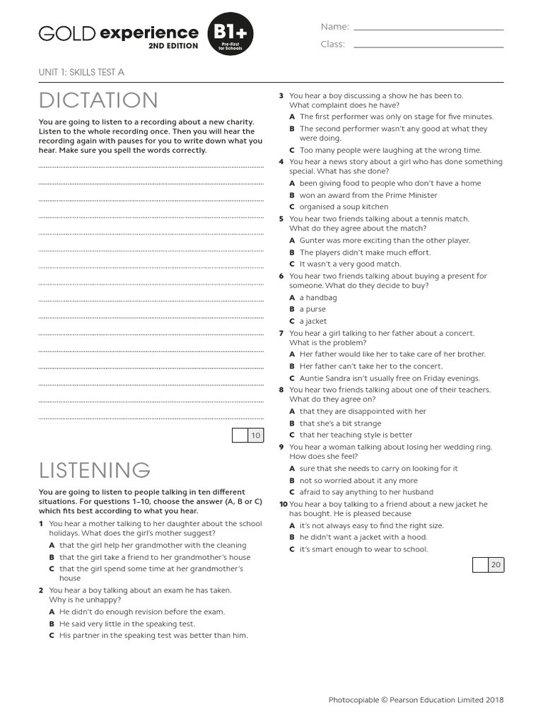 Gold Exp B1P U1 Skills Test A | PDF