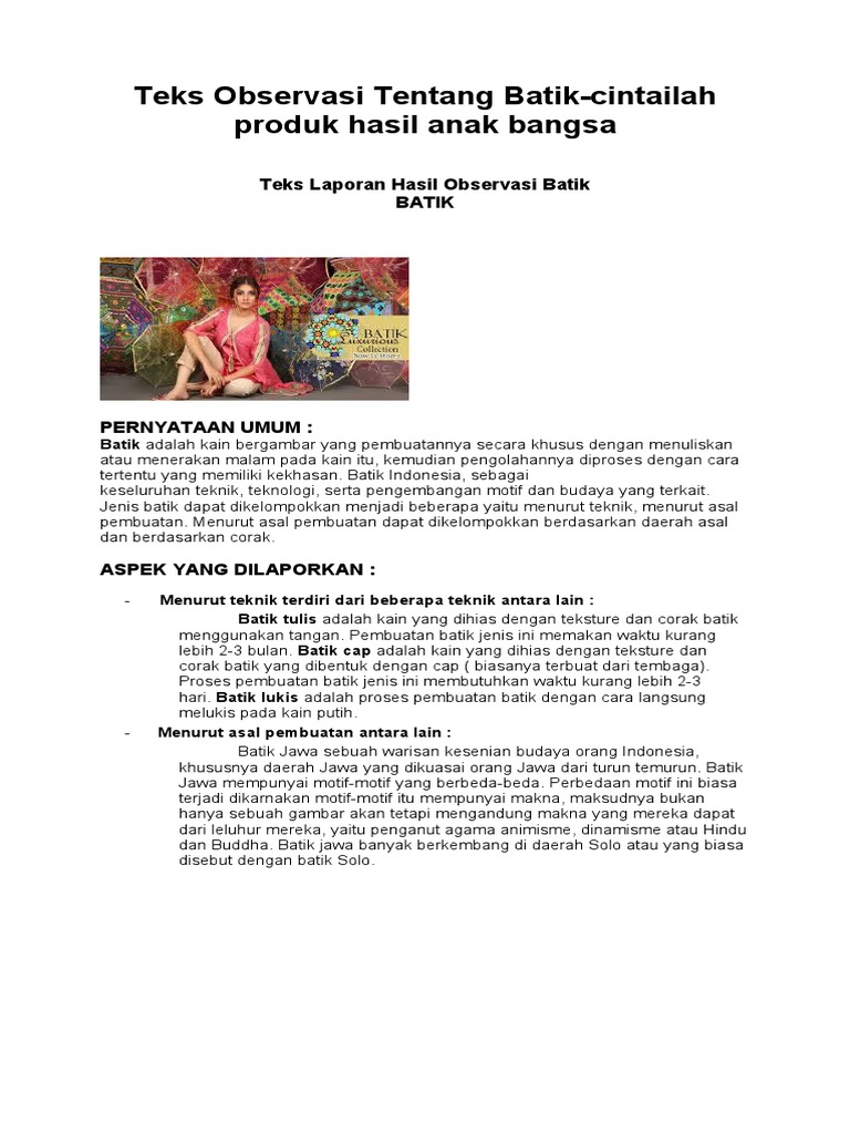 Teks Observasi Tentang Batik | PDF