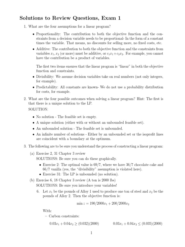 Exam 1 Rev SOL | PDF | Linear Programming | Mathematics