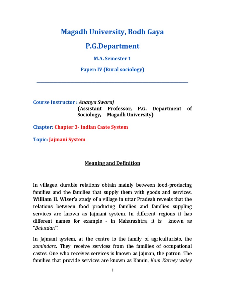 Jajmani System | PDF | Caste