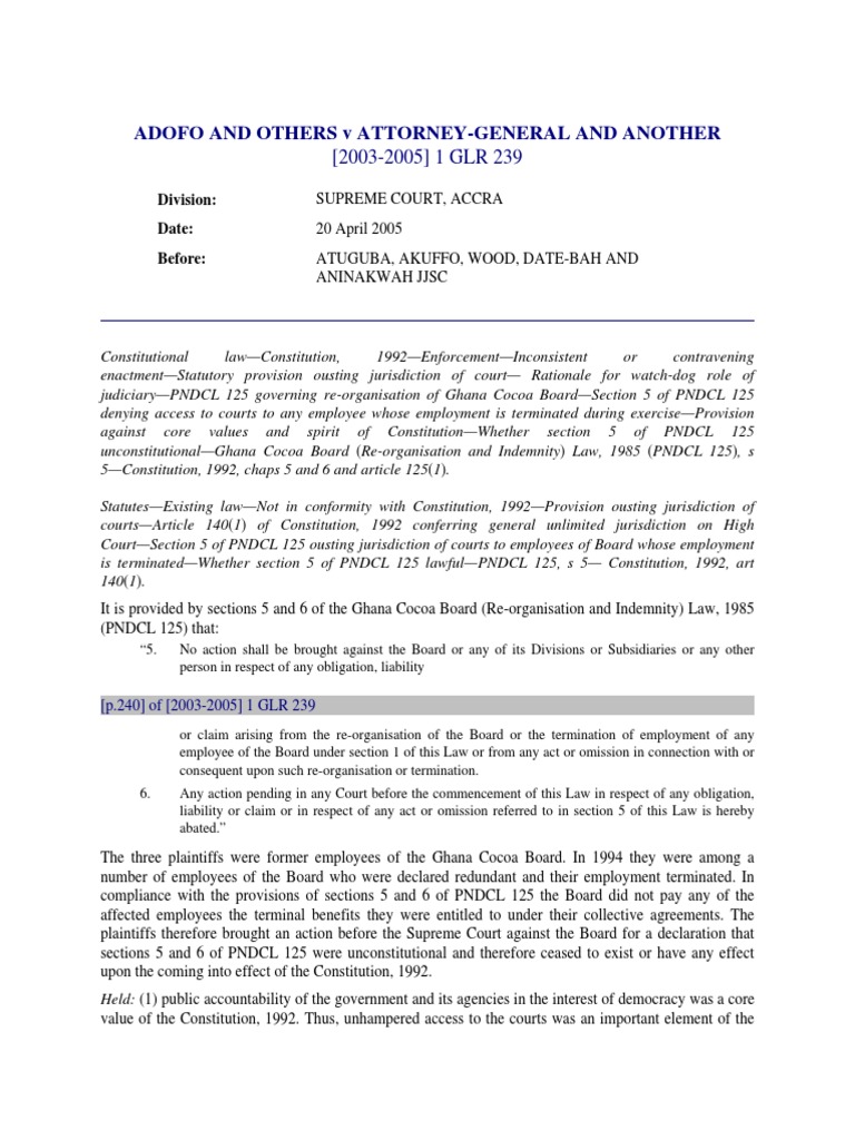 Adofo and Others V Attorney-General and Another | PDF | Constitution ...