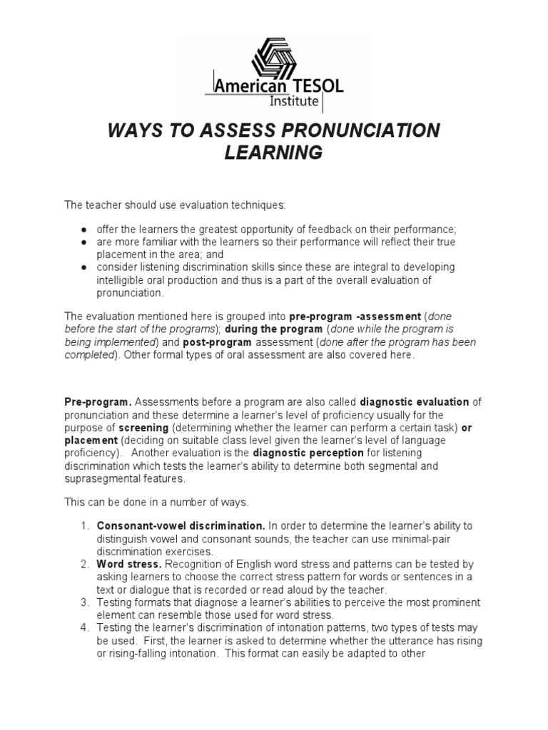 Ways To Assess Pronunciation Learning | PDF | Learning | Educational ...