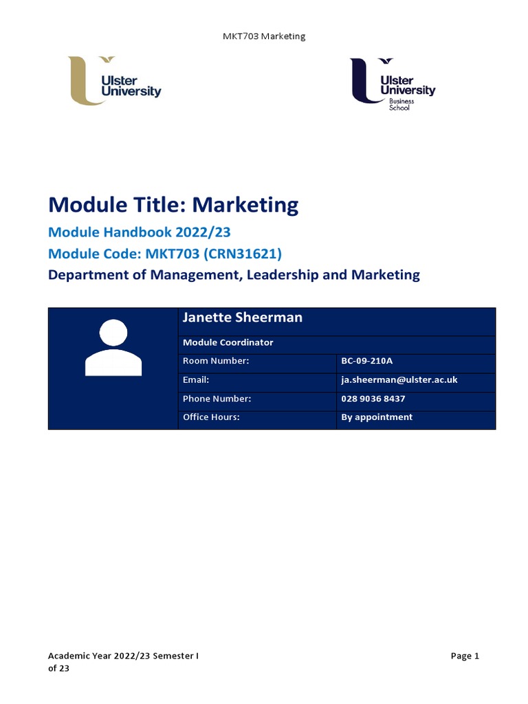 MKT703 Module Handbook 202223 FINAL | PDF | Marketing | Educational ...