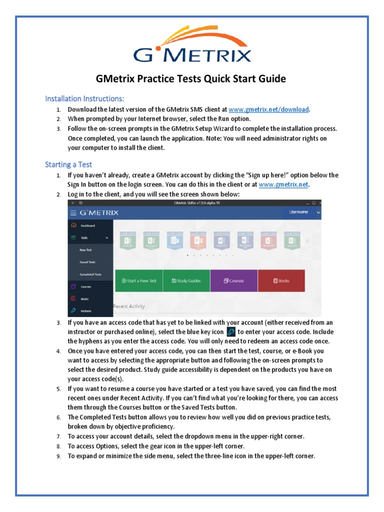 GMetrix PracticeTests QuickStartGuide | PDF