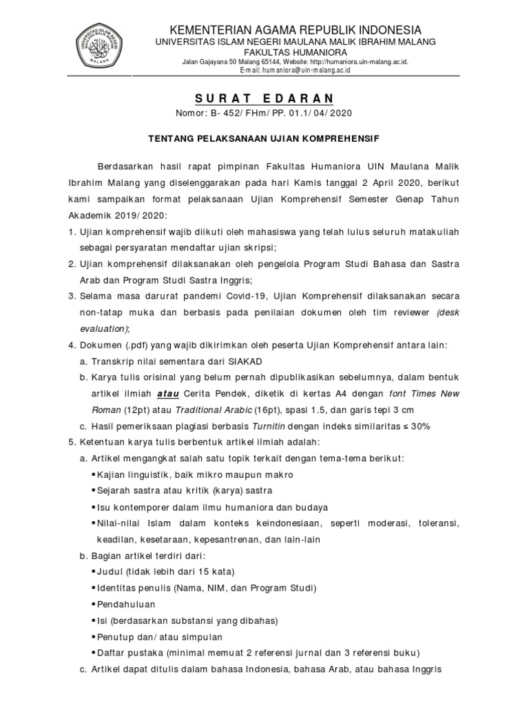 Panduan Ujian Komprehensif UIN Malang | PDF