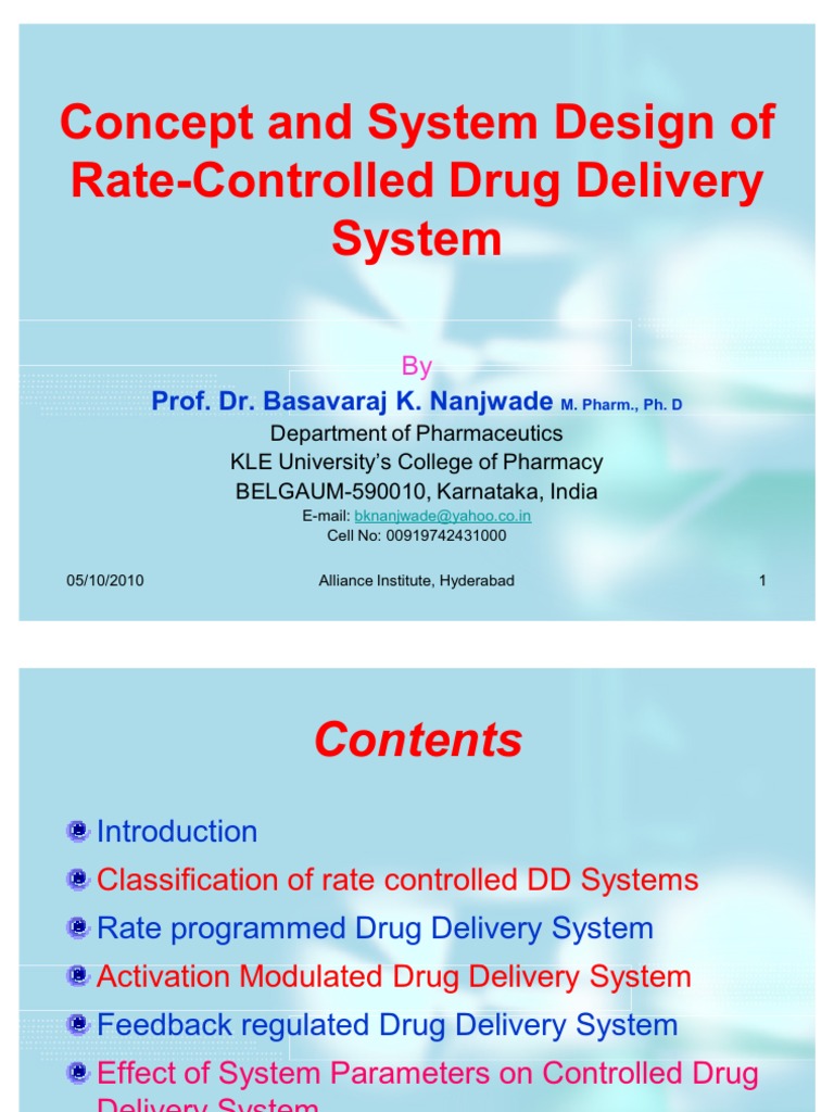 Concept and System Design of Rate-Controlled Drug Delivery Systems: An ...