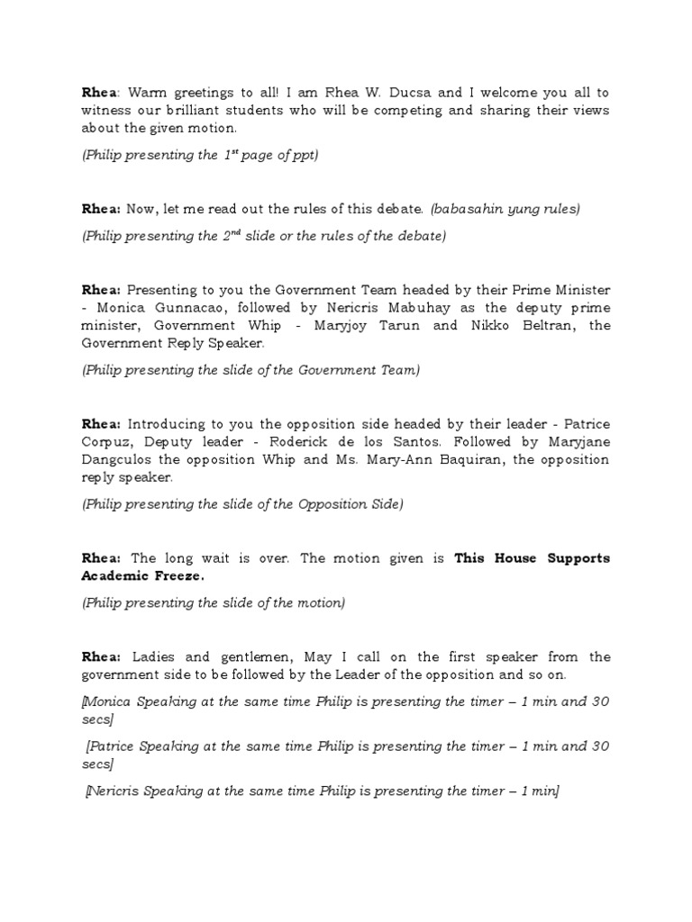 Script Flow of The Debate Proper | PDF