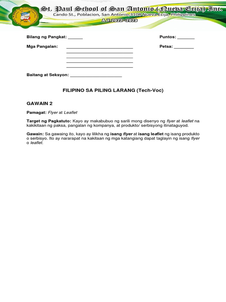 GAWAIN 2 - Paggawa NG Flyers at Leaflets (Template) | PDF