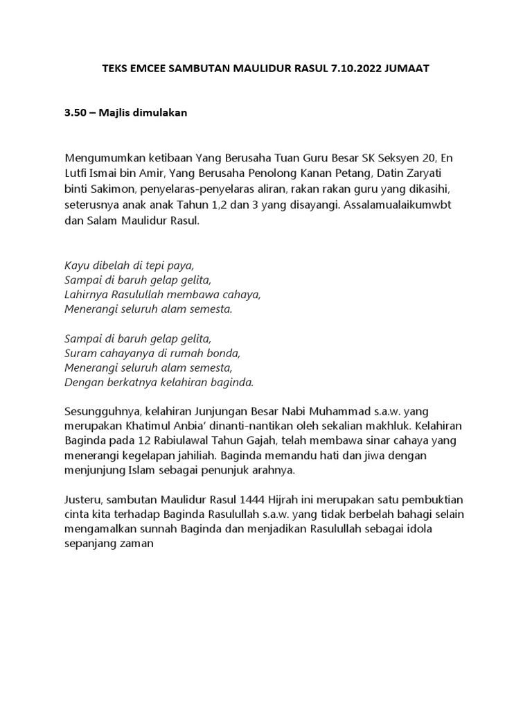 Teks Emcee Sambutan Maulidur Rasul 7 | PDF