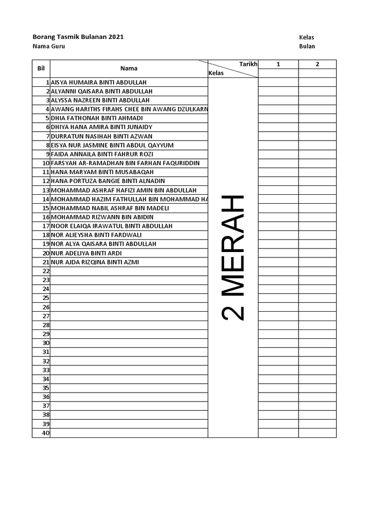 Tasmik Tahun 2 | PDF