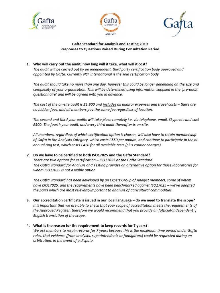 Gafta Analysis and Testing Standards 2019 | PDF