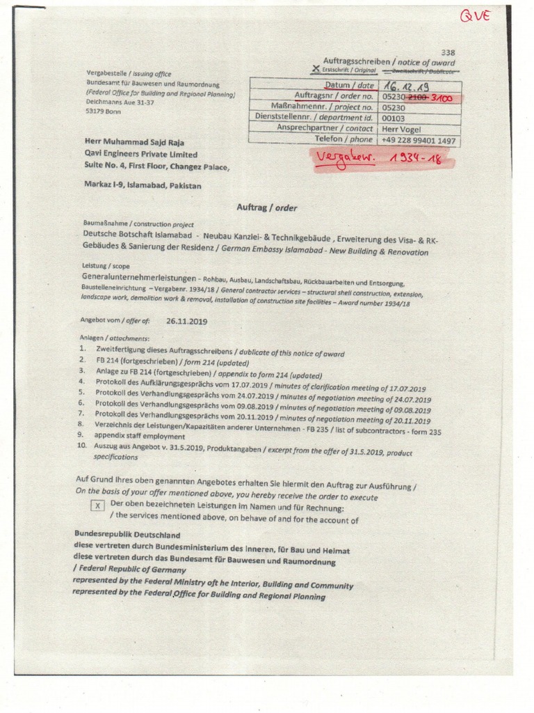 GERMAN Embassy Contract | Download Free PDF | Prices | Concrete