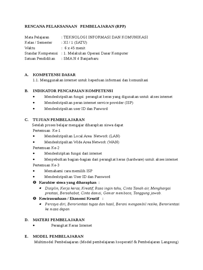 RPP BK Tik Kelas Xi | PDF