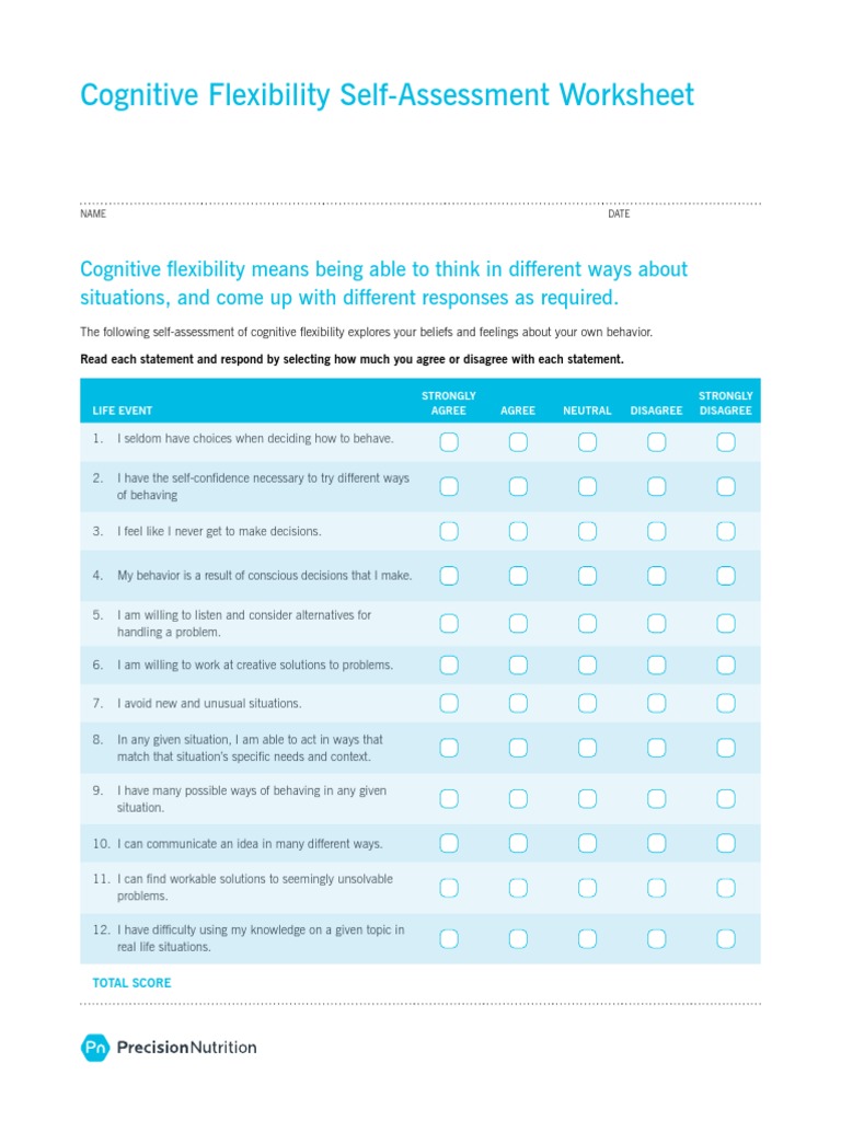 Cognitive Flexibility Self-Assessment Worksheet | PDF Cognitive Flexibility Self-Assessment Worksheet | PDF