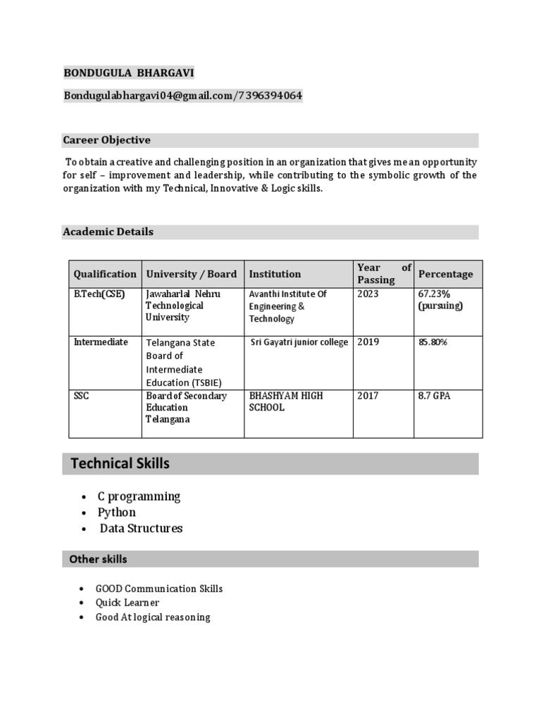 Bhargavi Resume | PDF