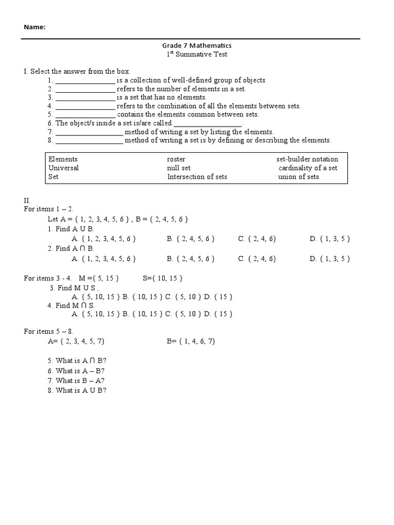1st Summ Q1 - Math7 | PDF