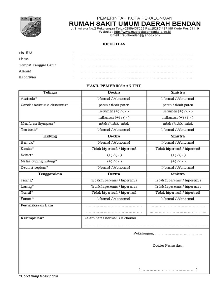 Form Pemeriksaan THT | PDF