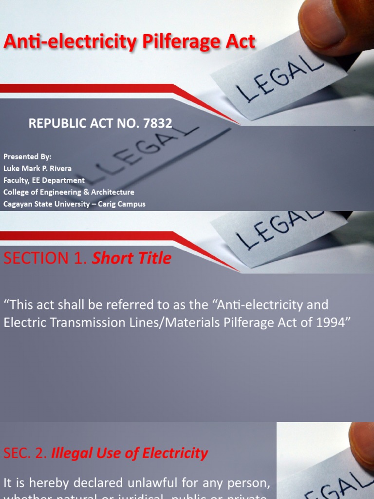 Anti-Electricity Pilferage Act (RA 7832) of 1994 | PDF | Insulator ...